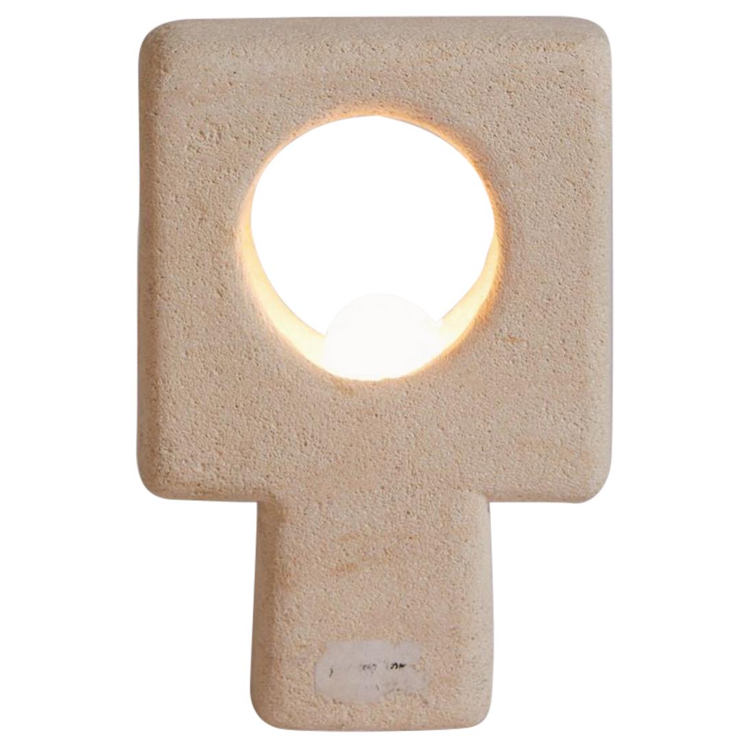 1970s Albert Tormos French Hand Carved Round Limestone Sculptural Lamp ...