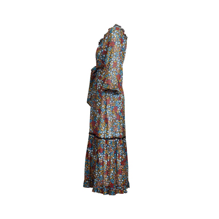 1970s Angela Gore Floral Boho Maxi Dress For Sale at 1stDibs
