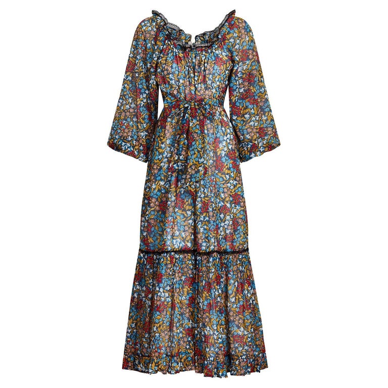 1970s Angela Gore Floral Boho Maxi Dress For Sale at 1stDibs