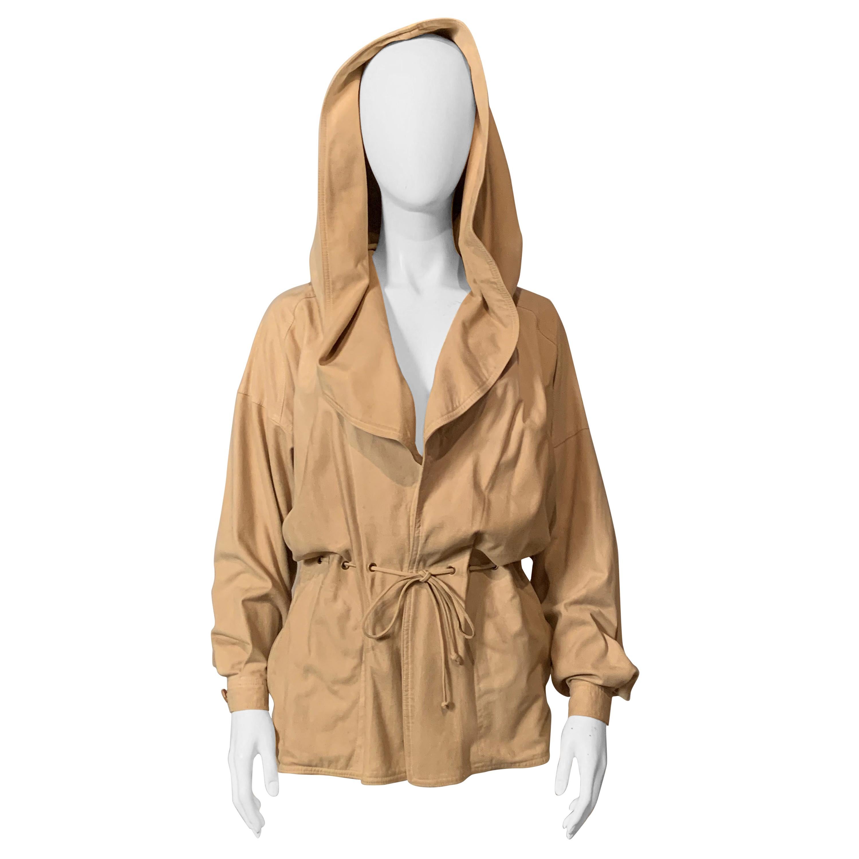 1970's Anne Klein Pale Beige Chamois Suede Jacket with Hood at 1stDibs