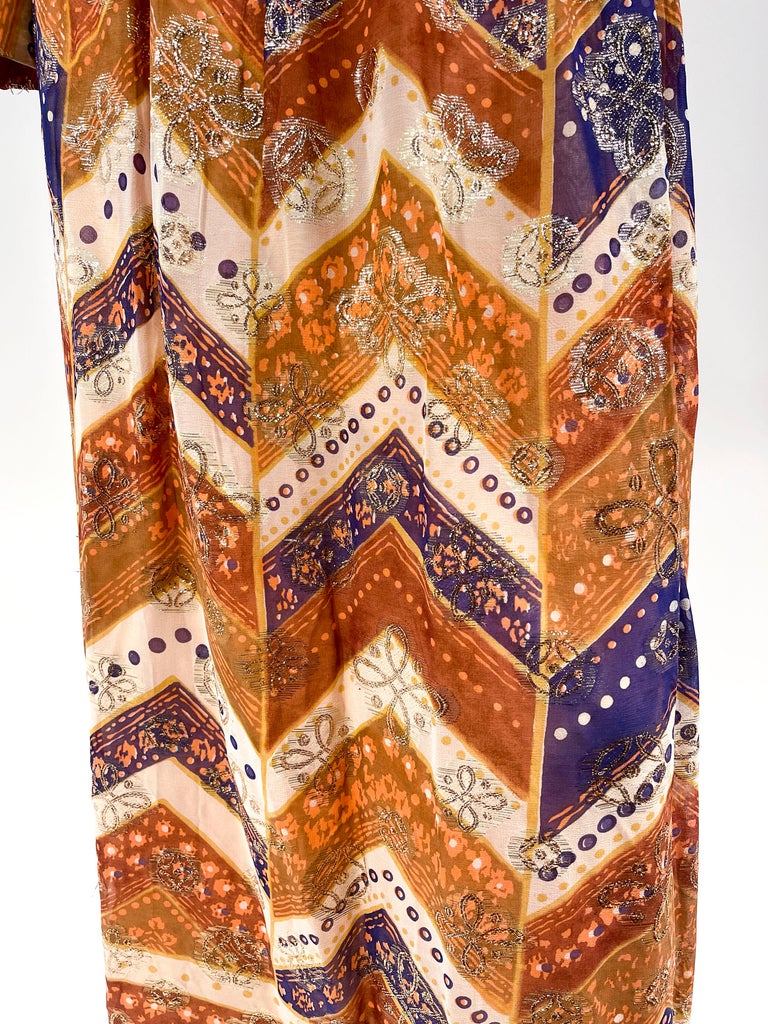 1970s Anthony Muto Chevron Printed and Metallic Dress For Sale at 1stDibs