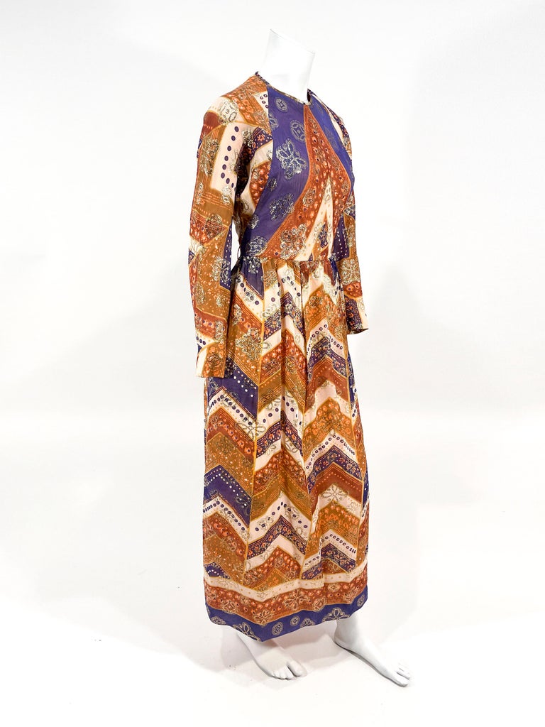 1970s Anthony Muto Chevron Printed and Metallic Dress For Sale at 1stDibs