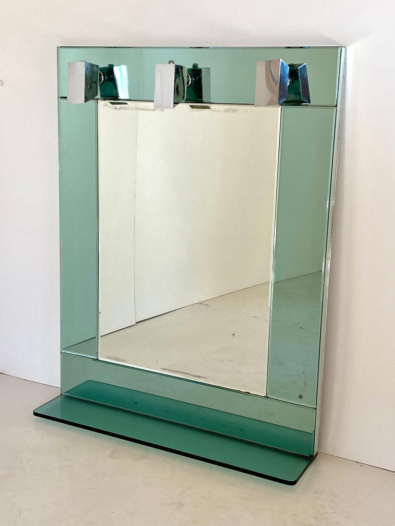 1970s, Aqua Green Glass Wall Mirror For Sale at 1stDibs