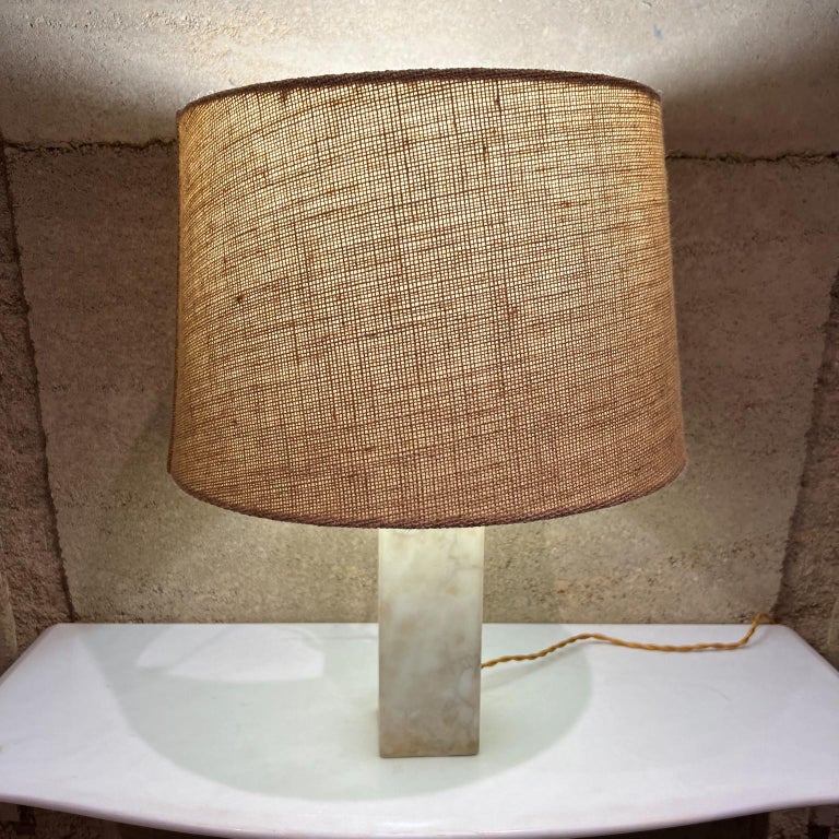 1970s Architectural Modern Pair Marble Square Column Table Lamps in ...