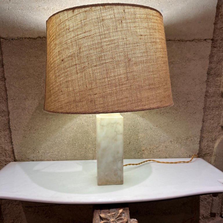 1970s Architectural Modern Pair Marble Square Column Table Lamps in ...