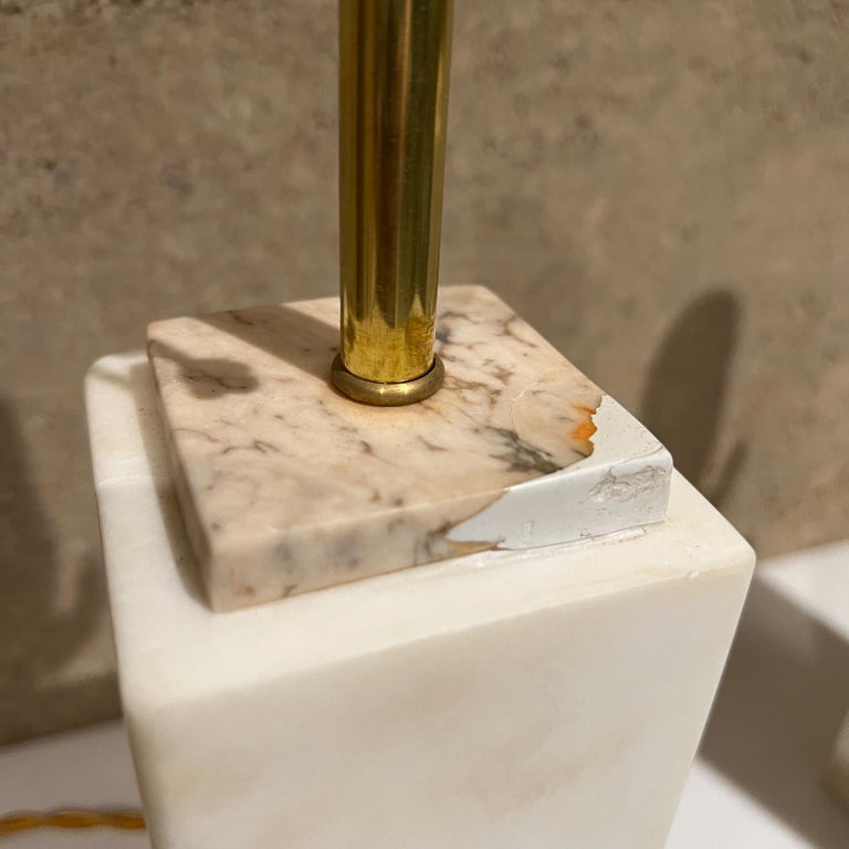 1970s Architectural Modern Pair Marble Square Column Table Lamps in ...