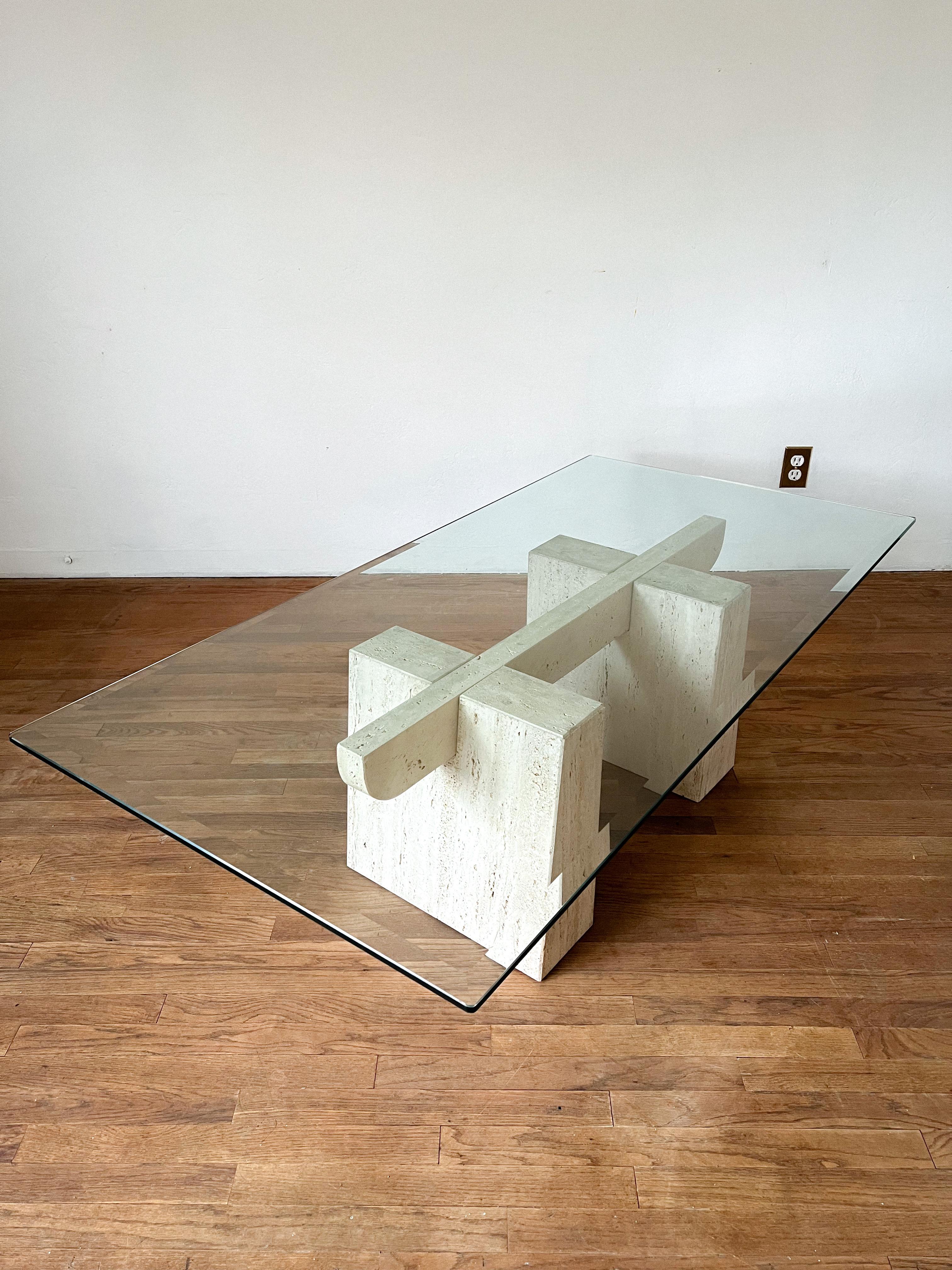 1970s Architectural Postmodern Travertine Coffee Table at 1stDibs