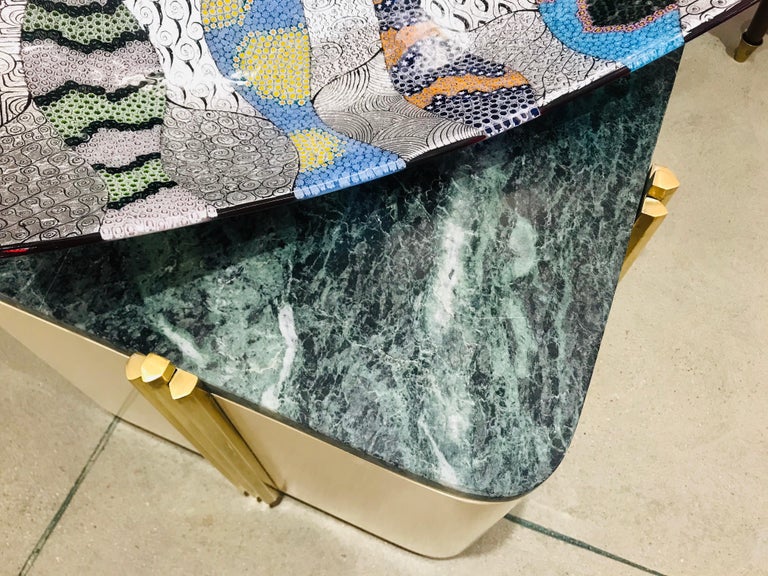 1970s Art Deco Design Green Marble and Cream White Lacquered Coffee ...