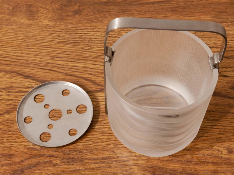 1970s Azteca Frosted Ridged and Waved Crystal Glass Ice Bucket by Fabio ...