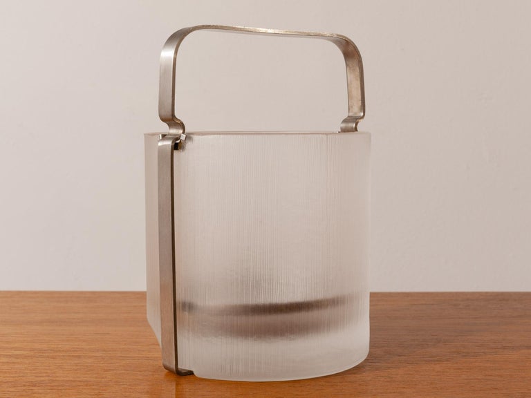 1970s Azteca Frosted Ridged and Waved Crystal Glass Ice Bucket by Fabio ...