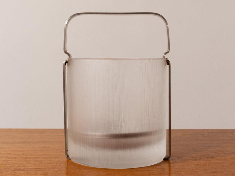 1970s Azteca Frosted Ridged and Waved Crystal Glass Ice Bucket by Fabio ...