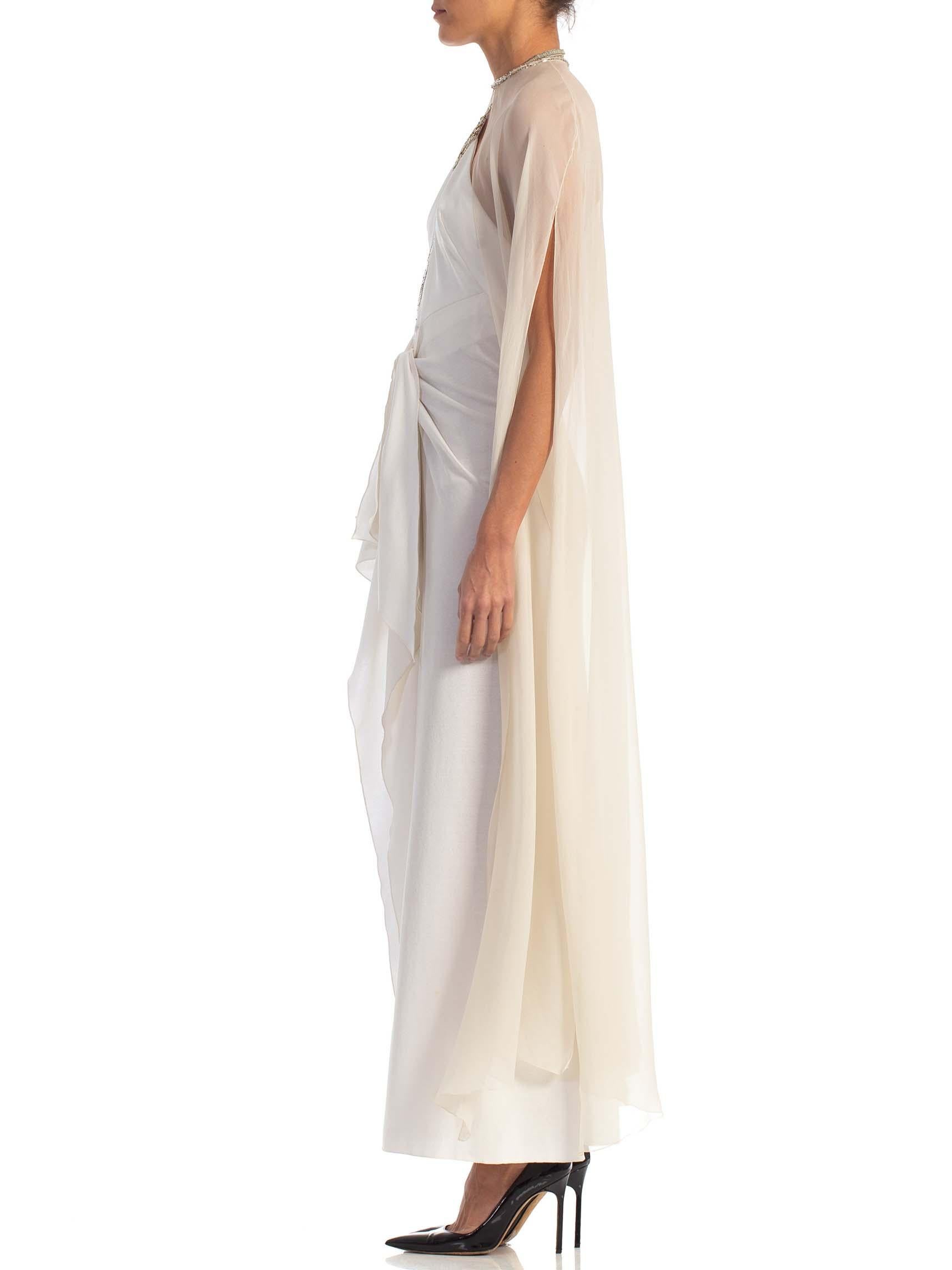 1970S AZZARO White Beaded Jersey Backless Halter Neck Disco Gown With ...