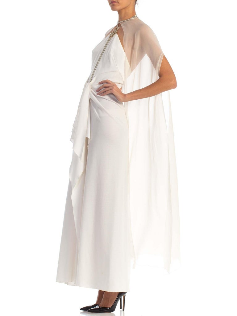 1970S Azzaro White Beaded Jersey Backless Halter Neck Disco Gown With ...