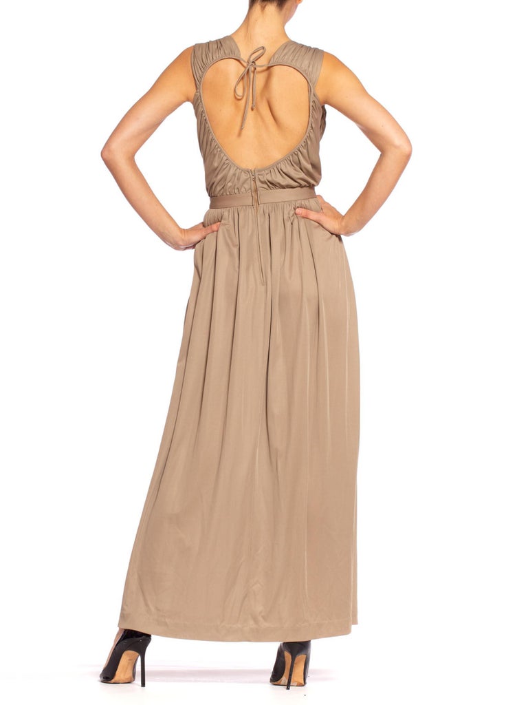 1970'S Ecru Polyester Jersey Backless Draped Disco Gown For Sale at 1stDibs