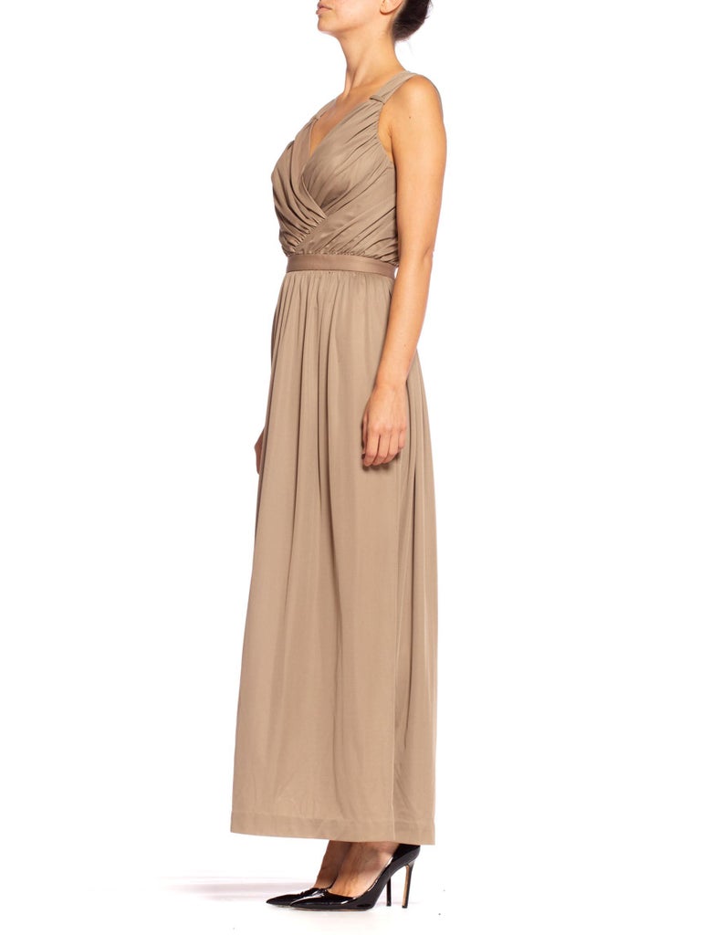 1970'S Ecru Polyester Jersey Backless Draped Disco Gown For Sale at 1stDibs