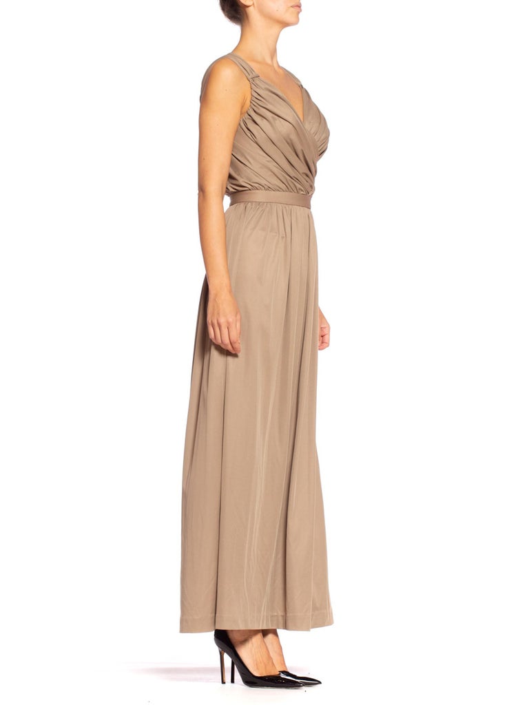 1970'S Ecru Polyester Jersey Backless Draped Disco Gown For Sale at 1stDibs