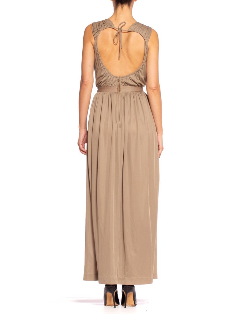 1970'S Ecru Polyester Jersey Backless Draped Disco Gown For Sale at 1stDibs
