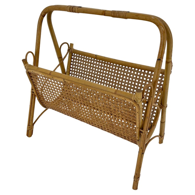 1970's Bamboo and Rattan Magazine Rack, Italy For Sale at 1stDibs