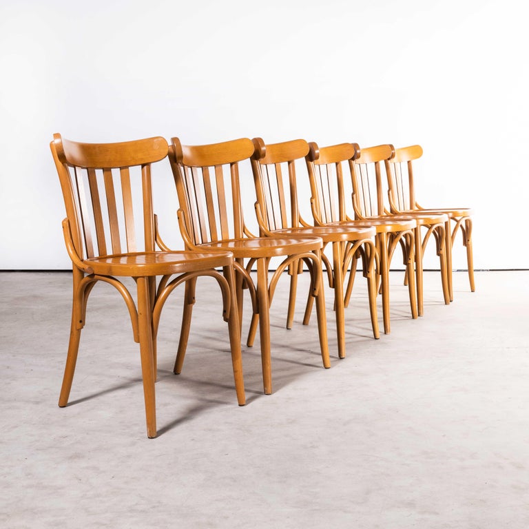 1970's Bentwood Honey Beech Striped Seat Bentwood Dining Chairs, Set of ...