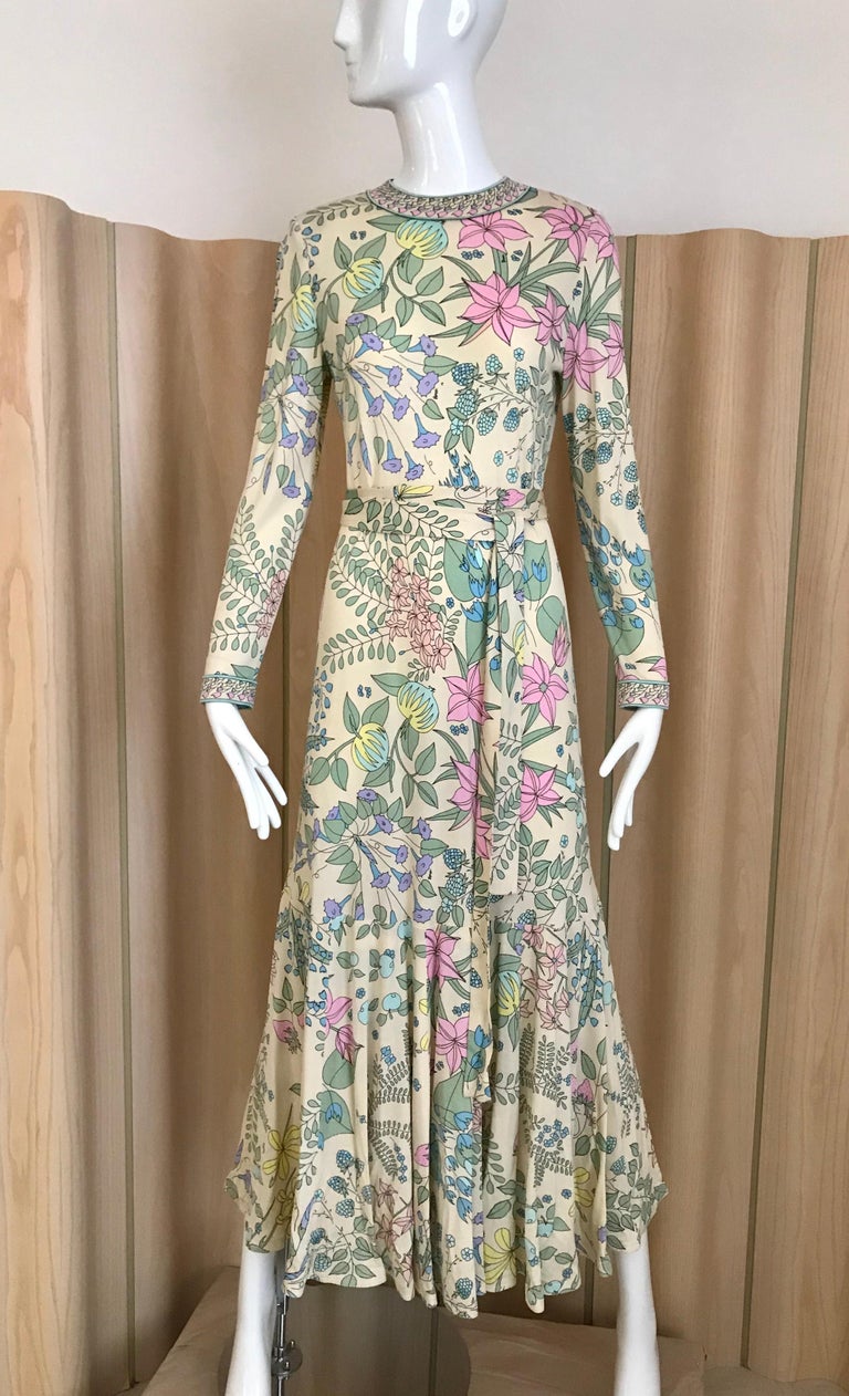 1970s Bessi Multi Color Floral Jersey Maxi Dress at 1stDibs