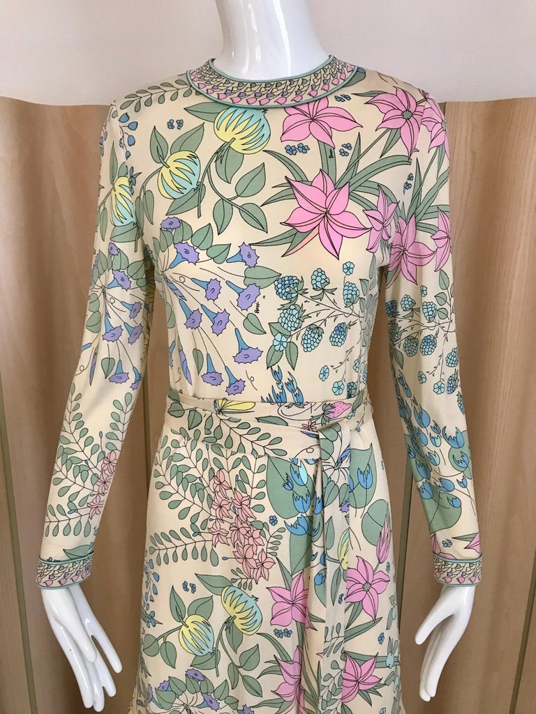 1970s Bessi Multi Color Floral Jersey Maxi Dress at 1stDibs