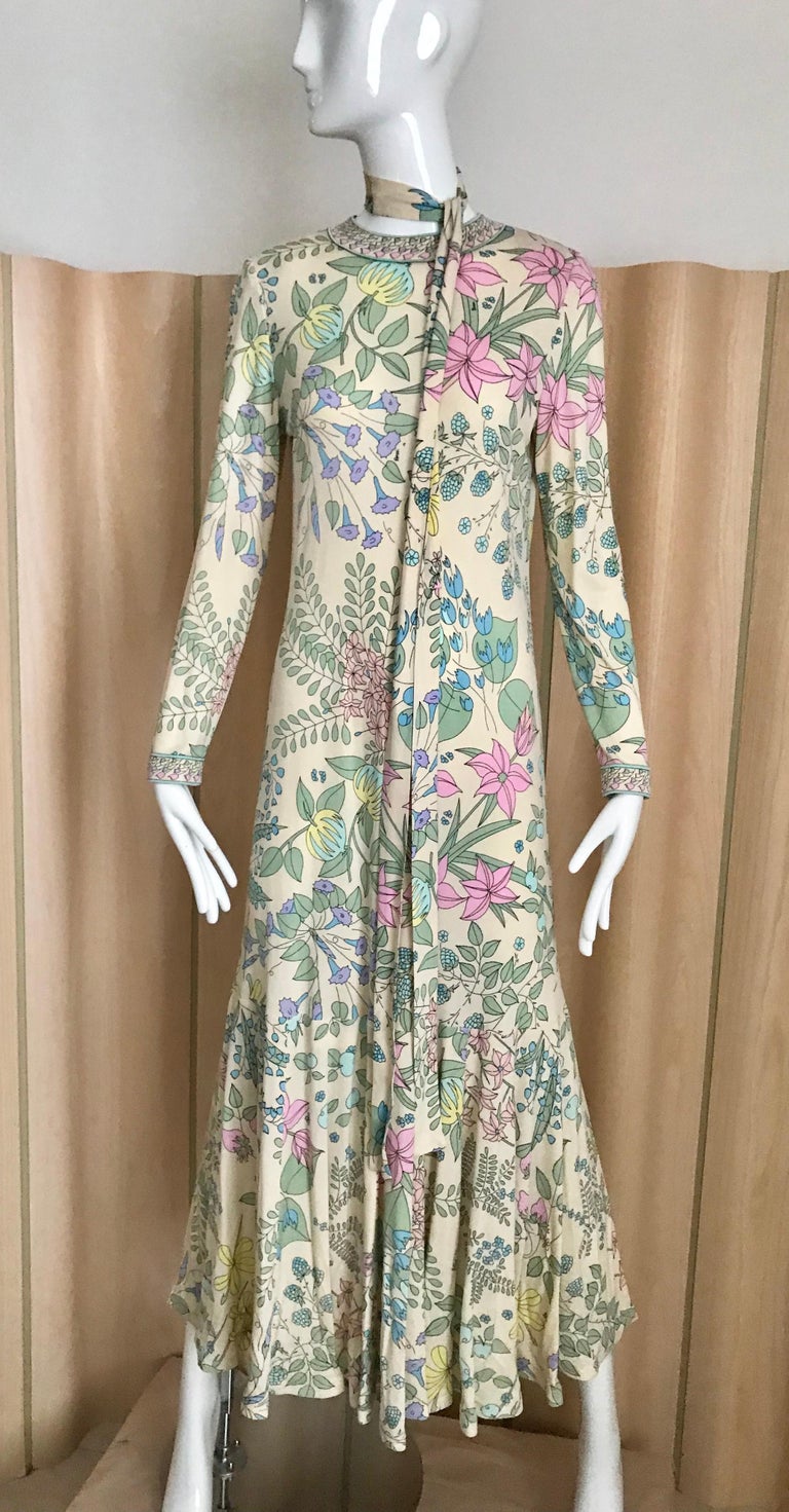 1970s Bessi Multi Color Floral Jersey Maxi Dress at 1stDibs