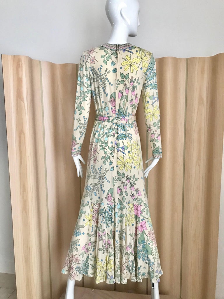 1970s Bessi Multi Color Floral Jersey Maxi Dress at 1stDibs