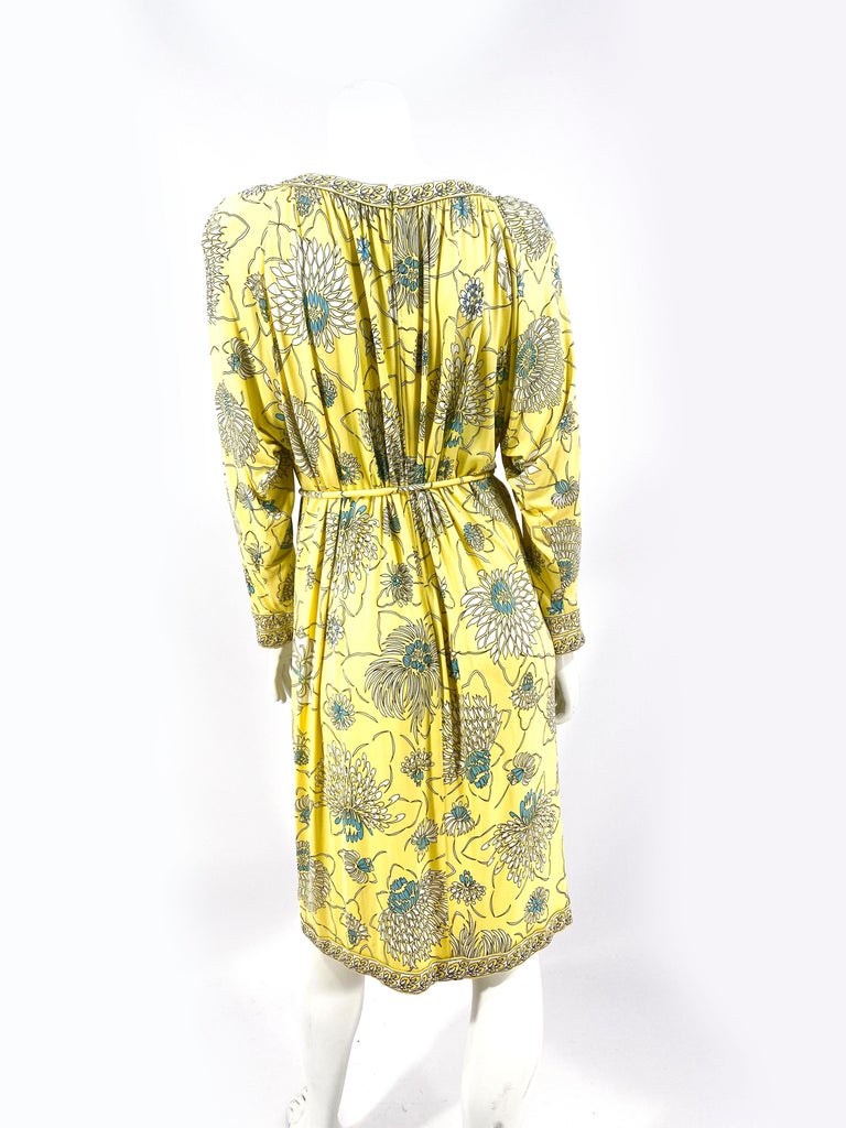 1970s Bessi Yellow Printed Silk Jersey Dress For Sale at 1stDibs