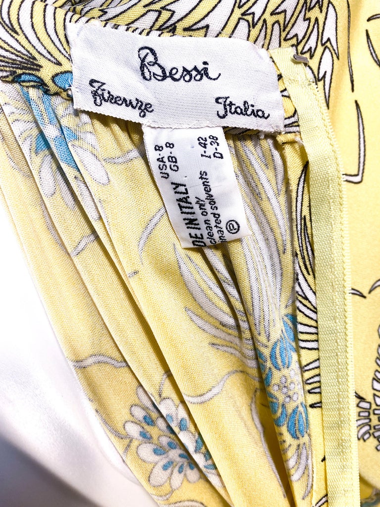 1970s Bessi Yellow Printed Silk Jersey Dress For Sale at 1stDibs