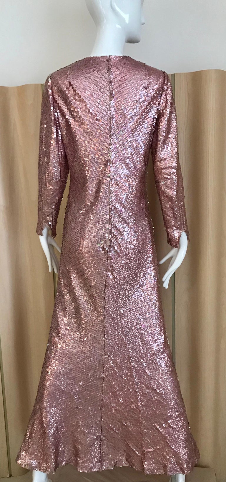 1970s Bill Blass Pink Metallic Sequin Long Sleeve Gown For Sale At 1stdibs