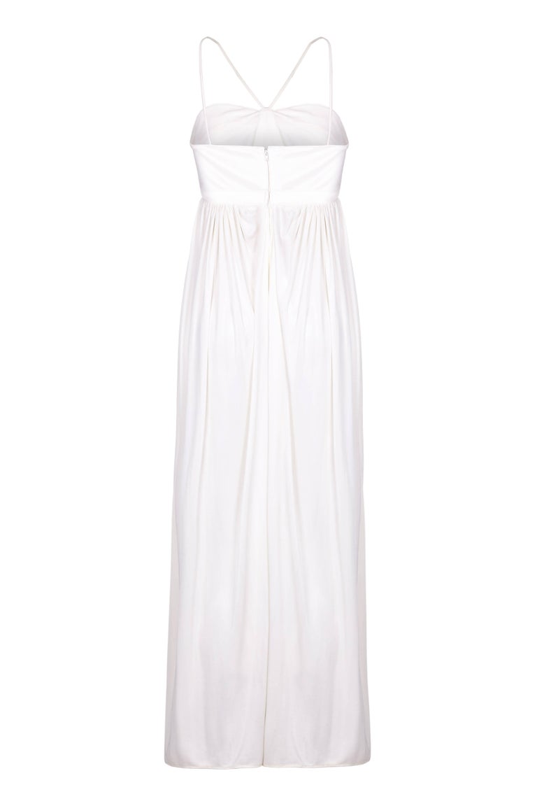 1970s Bill Gibb White Evening Dress with Beaded Art Deco Motive at 1stDibs