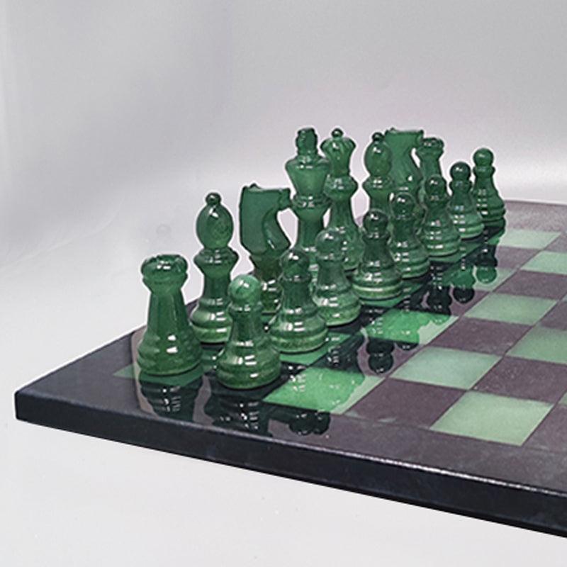 1970s Black and Green Chess Set in Volterra Alabaster Handmade Made in ...