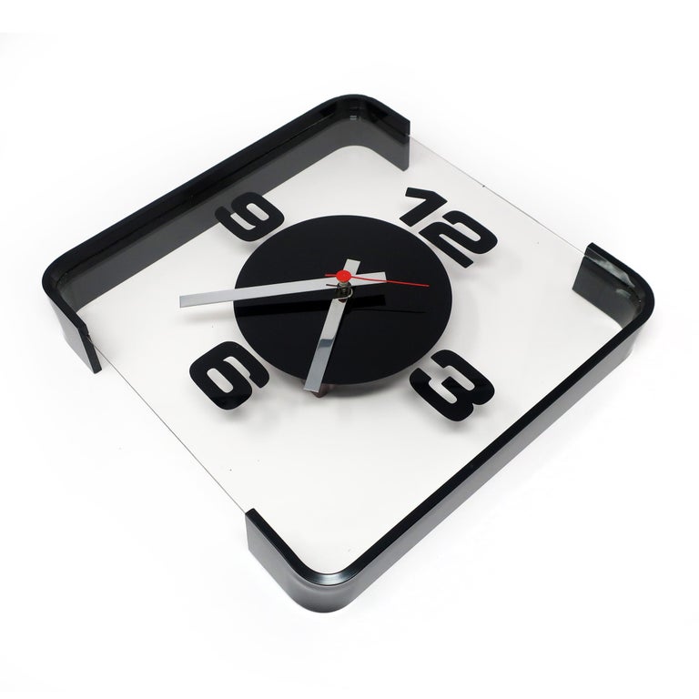 1970s Black Lucite Wall Clock by Empire Art For Sale at 1stDibs