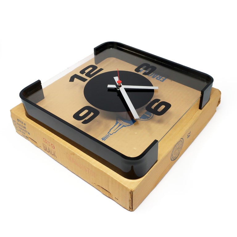 1970s Black Lucite Wall Clock by Empire Art For Sale at 1stDibs