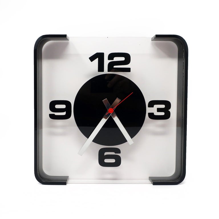 1970s Black Lucite Wall Clock by Empire Art For Sale at 1stDibs