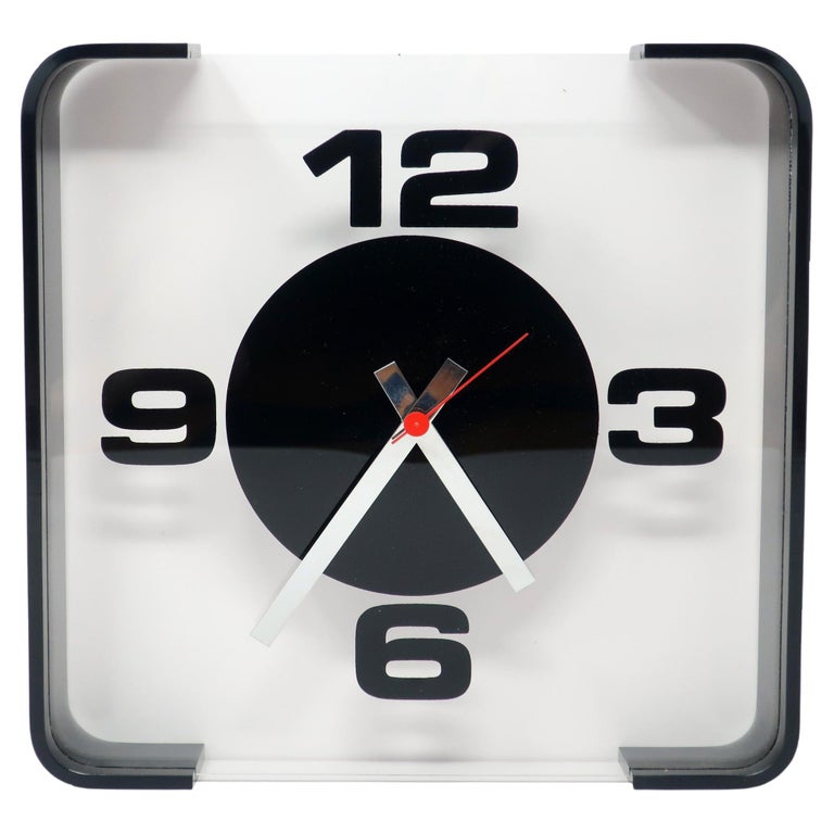 1970s Black Lucite Wall Clock by Empire Art For Sale at 1stDibs