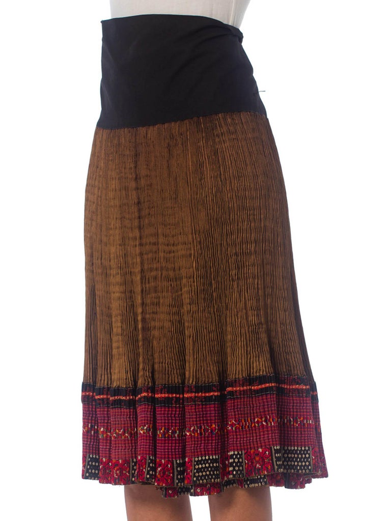 1970S Black Metallic Cotton and Rayon Pleated Wrap Skirt From Nepal For ...