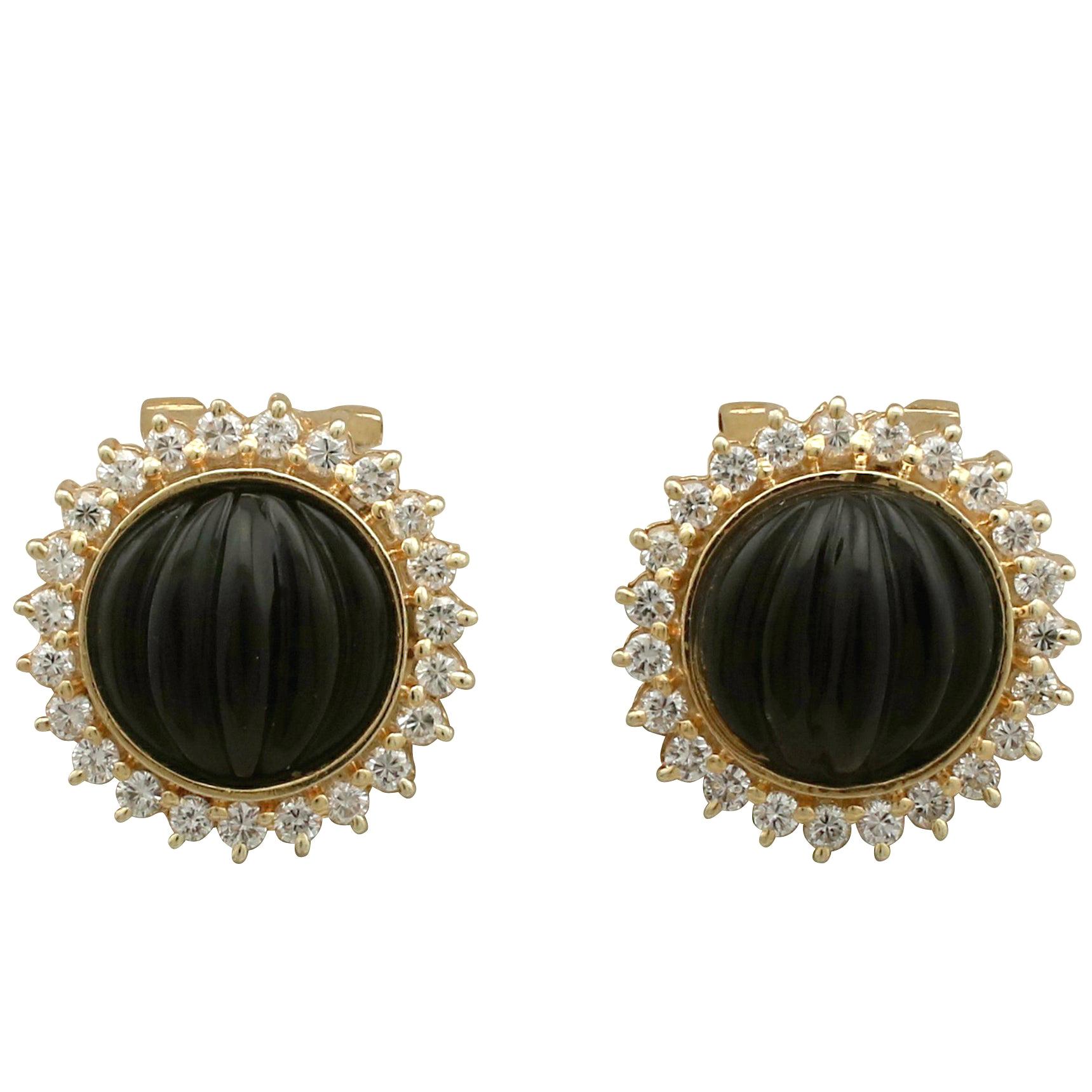 Black Onyx Diamond Gold Earrings at 1stdibs