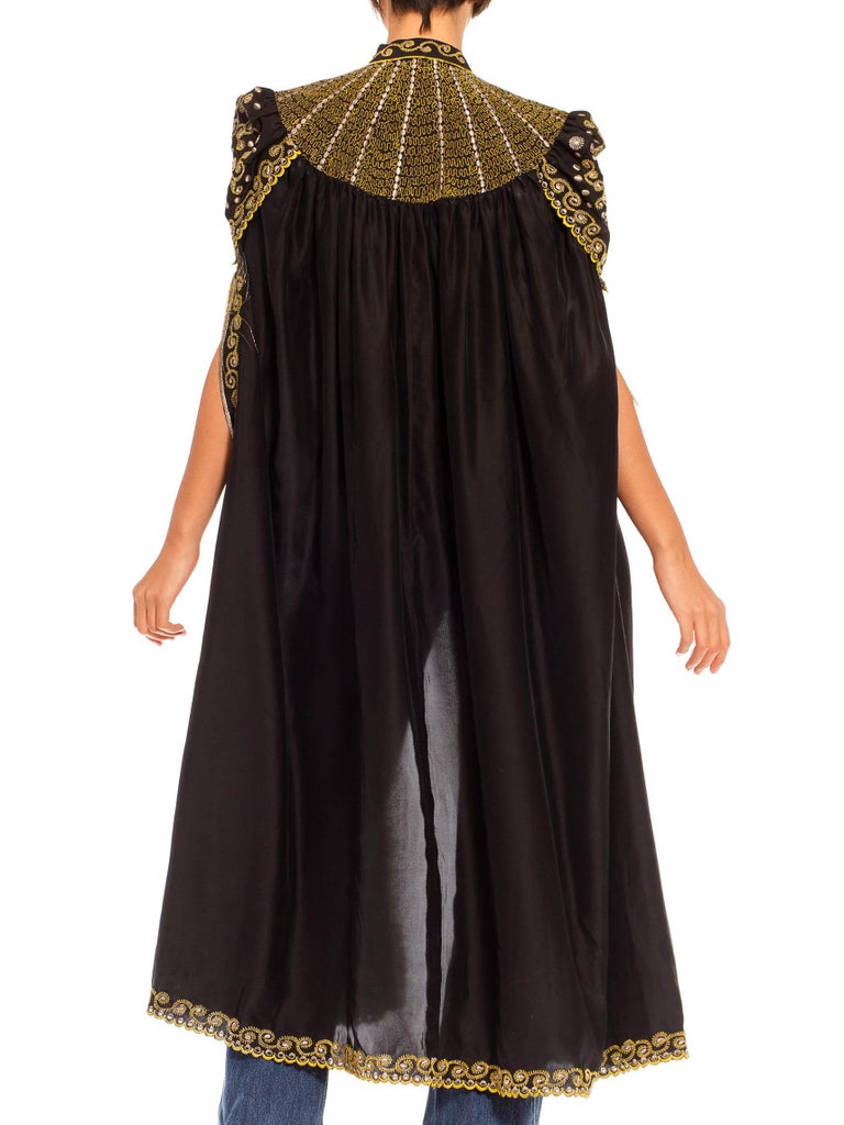 1970S Black Polyester Metallic Gold Embroidered Cape For Sale at 1stDibs