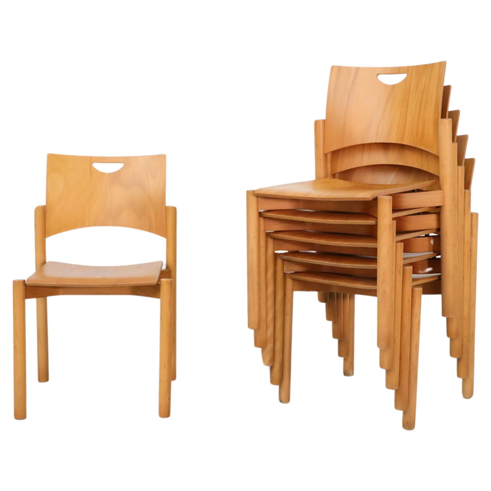 1970's Blonde Wood Stacking Dining Chairs with Cut Out Handles by ...