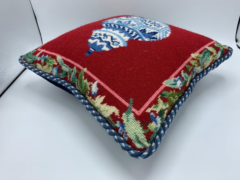 1970s Blue and White Ginger Jar Needlepoint Pillow at 1stDibs
