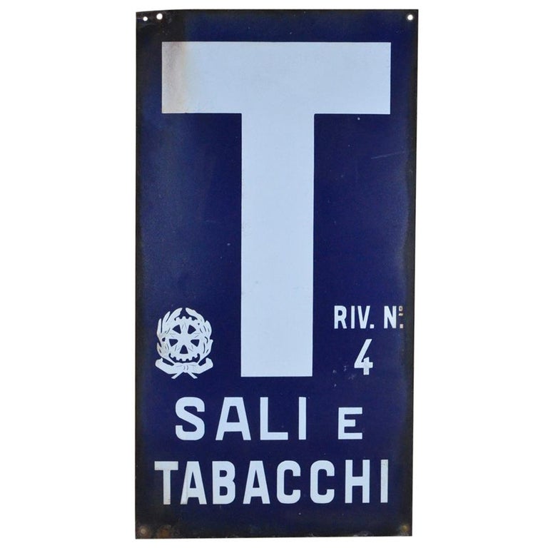 1970s Blue and White Italian Vintage Enamel Tobacco Sign ‘Sali e ...