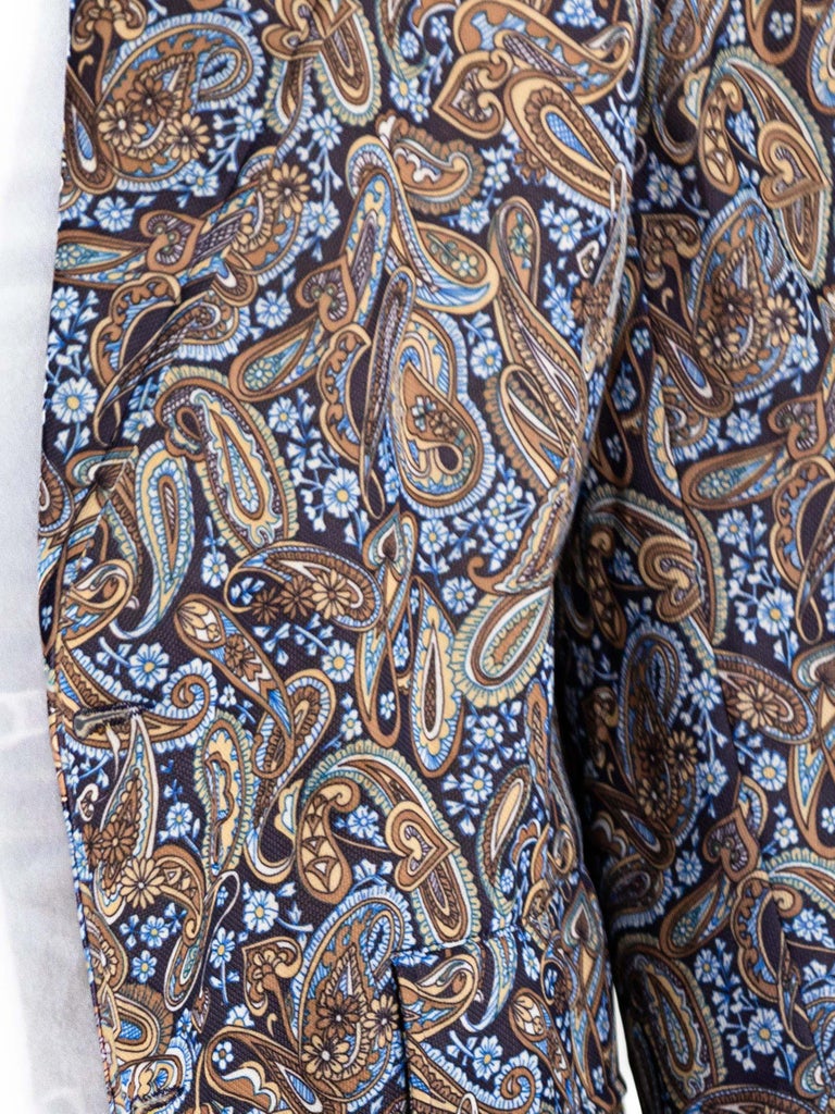 1970S Blue and Brown Polyester Paisley Print Blazer For Sale at 1stDibs