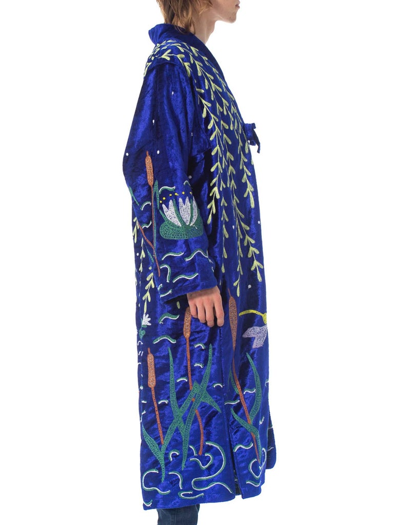 1970S Blue Velvet Duster Embroidered With Magical Magician Tree and ...