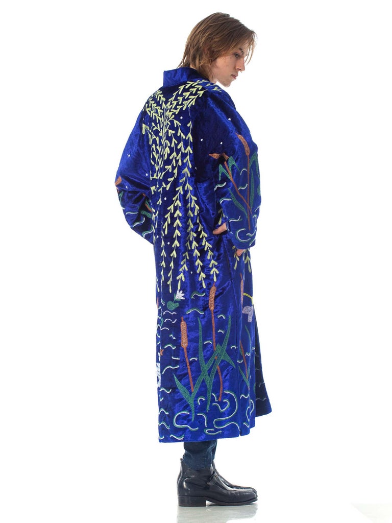 1970S Blue Velvet Duster Embroidered With Magical Magician Tree and ...