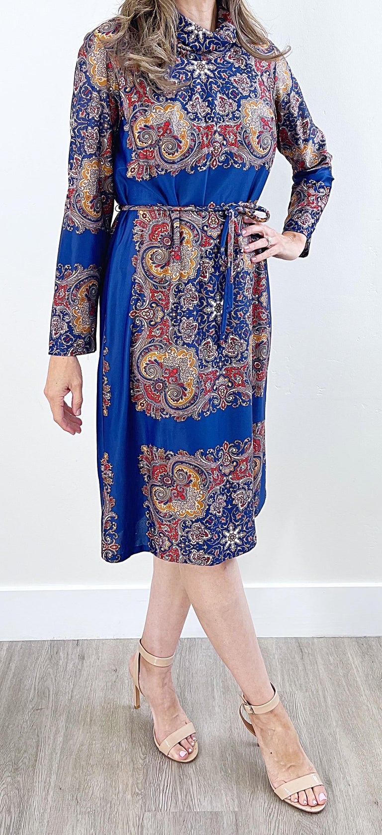1970s Boho Chic Paisley Print Long Sleeve Mock Neck Vintage 70s Knit ...
