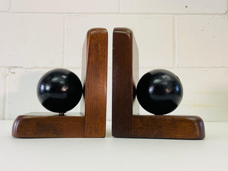 1970s Bowling Ball Wood Bookends, Pair For Sale at 1stDibs