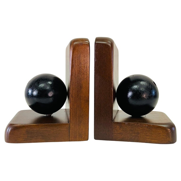 1970s Bowling Ball Wood Bookends, Pair For Sale at 1stDibs