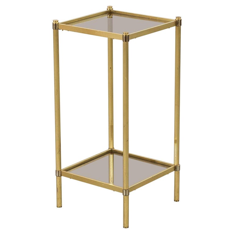 1970s Brass and Two-Tiered Smoked Glass Side Table at 1stDibs
