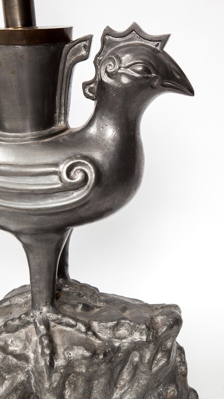 1970s Mixed-Metal Bird Lamp For Sale at 1stDibs